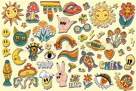 Retro S Stickers Hippie Psychedelic Trippy Groovy Elements