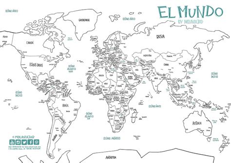Mapamundi Con Nombres Para Colorear