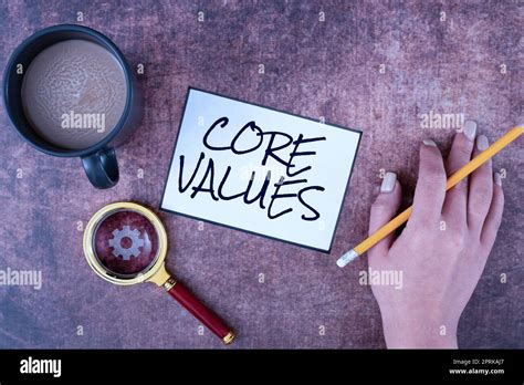 writing displaying text core values business concept principles which guide and determine what