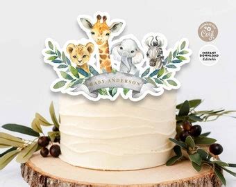 Personalized Jungle Safari Lion Elephant Cake Topper Baby Shower