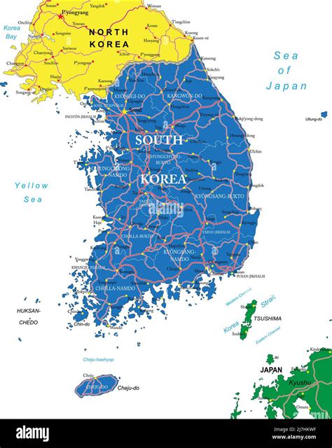 Mapa Vectorial Muy Detallado De Corea Del Sur Con Regiones