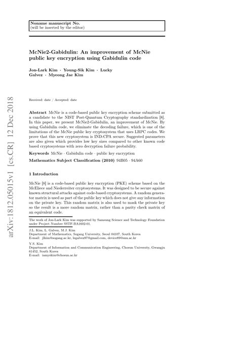 pdf mcnie2 gabidulin an improvement of mcnie public key encryption using gabidulin code