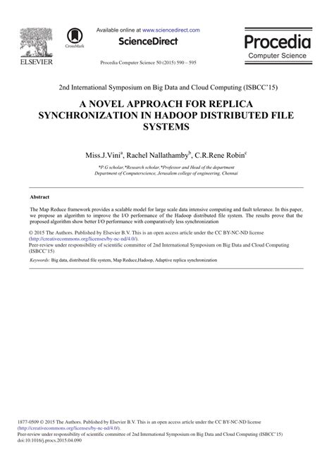 pdf a novel approach for replica synchronization in hadoop distributed file systems