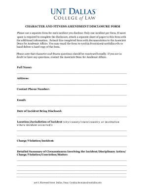 Fillable Online CHARACTER AND FITNESS AMENDMENT DISCLOSURE Fax