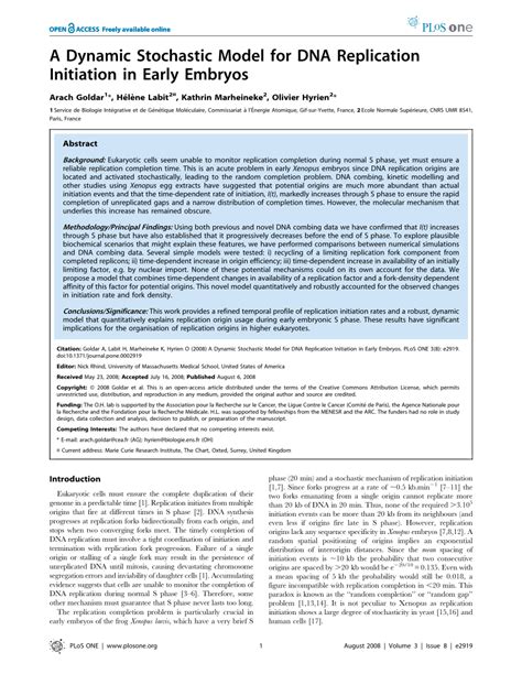 pdf a dynamic stochastic model for dna replication initiation in early embryos