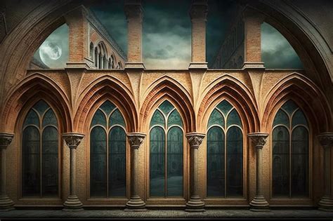 Arquitectura gótica y ventanas arqueadas en edificio antiguo Foto Premium