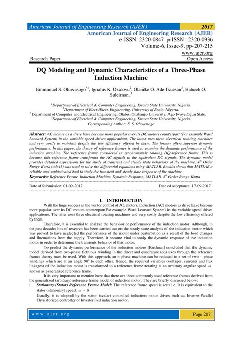 pdf dq modeling and dynamic characteristics of a three phase induction machine