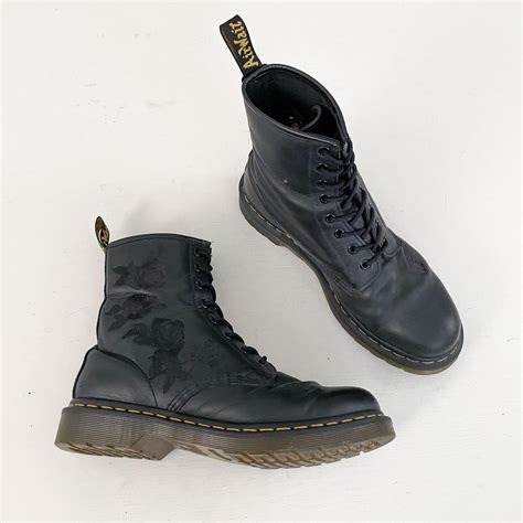 Dr Martens 1460 Vonda Mono Floral Boots In Black Depop