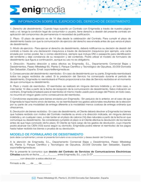 Modelo De Formulario De Desistimiento Informaci N
