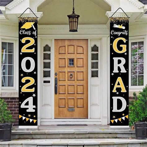 2 Piezas Decoraciones De Graduación Banner 2024 Grad Banderín De