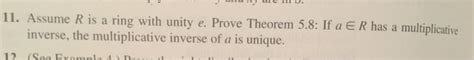 solved 11 assume r is a ring with unity e prove theorem if