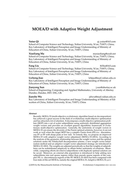 pdf moea d with adaptive weight adjustment