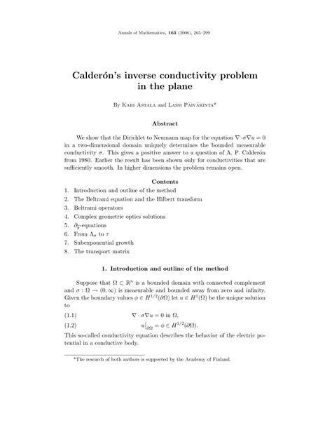 pdf calderon s inverse conductivity problem in plane