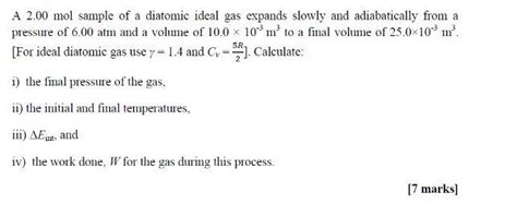 Solved A 2 00 Mol Sample Of A Diatomic Ideal Gas Expands Chegg