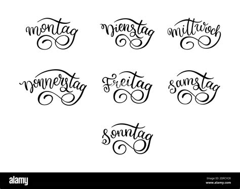 Lettering In German Days Of The Week Monday Tuesday Wednesday