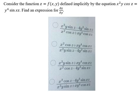 solved consider the function z f x y defined implicitly by