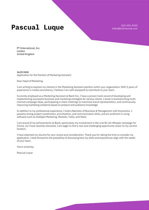 Ejemplo de carta de presentación original Kickresume