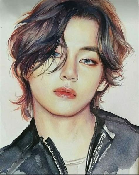 Bts V Portrait Drawing Face Art Drawing Portraiture Drawing Pen Art