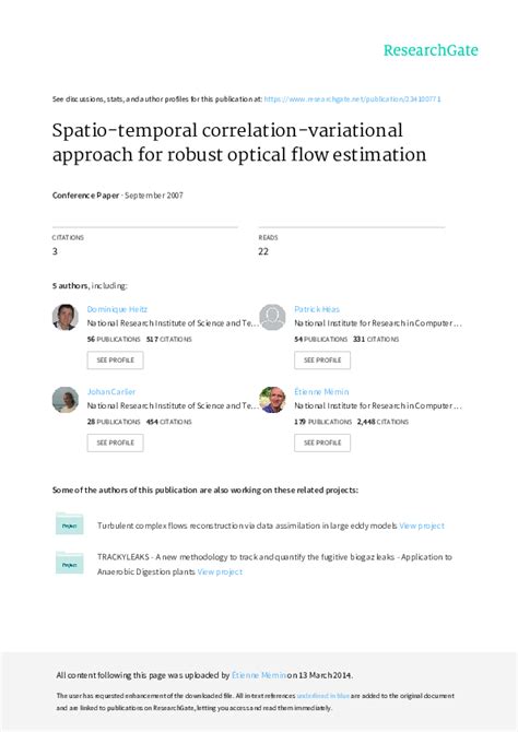 pdf spatio temporal correlation variational approach for robust optical flow estimation