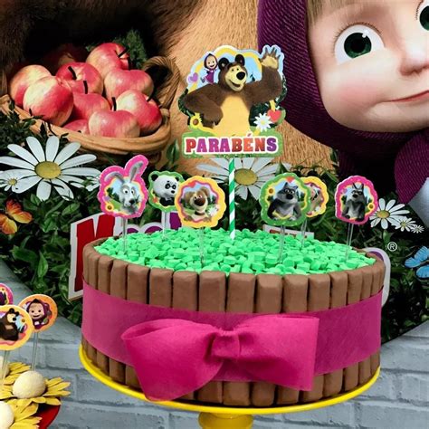 Topo de Bolo Masha e o Urso Festa Aniversário Infantil 7 Un