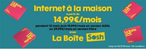 La boîte Sosh en promo Internet sans engagement ADSL ou fibre à 14 99