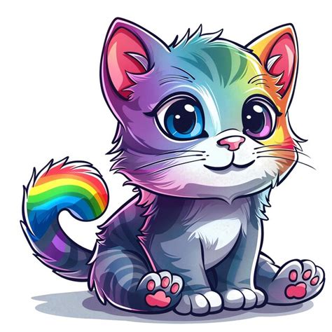 Premium Photo Cute Rainbow Cat Sticker Clipart AI Generated