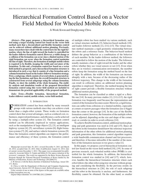hierarchical formation control based on a vector field method for wheeled mobile robots pdf