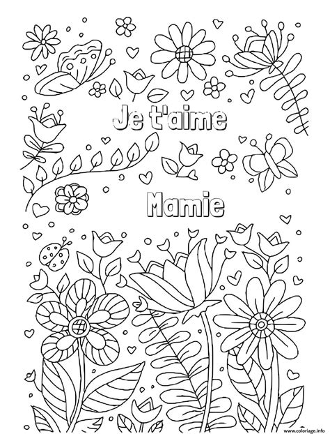 Coloriage Je Taime Mamie Fleurs JeColorie