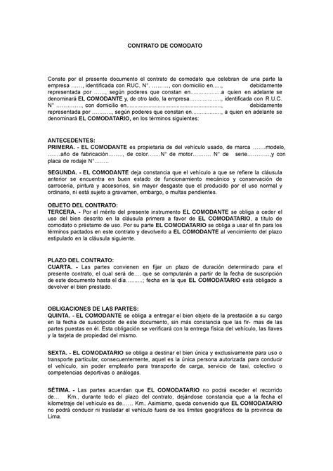Contrato DE Comodato CONTRATO DE COMODATO Conste Por El Presente