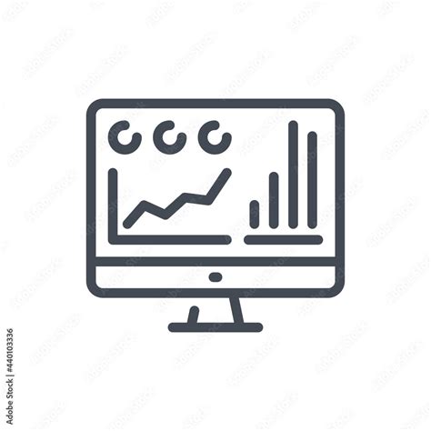 Online Statistics And Analytics Line Icon Computer With Chart Graph