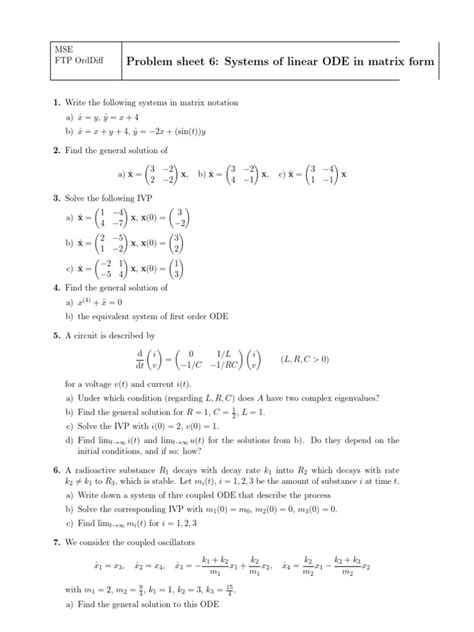 06 ex linear systems pdf ordinary differential equation eigenvalues and eigenvectors