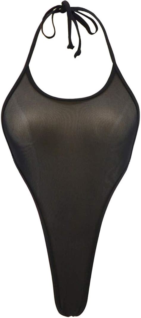 SHERRYLO See Through Monokini Sheer One Piece Swimsuit High Cut Mesh