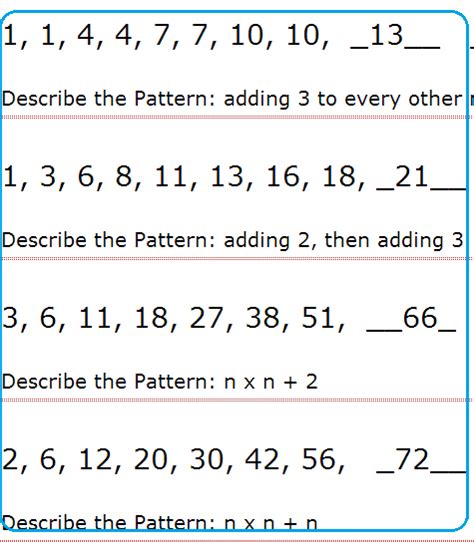 number patterns and sequences worksheet
