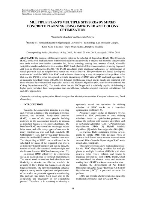 pdf multiple plants multiple sites ready mixed concrete planning using improved ant colony