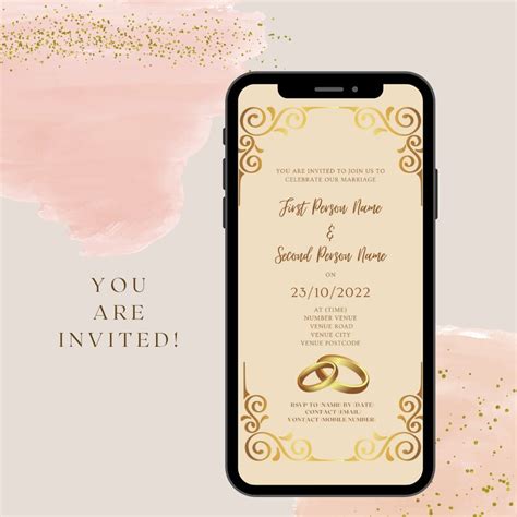 Invitations Announcements Paper Cream Beige And Gold Digital Wedding