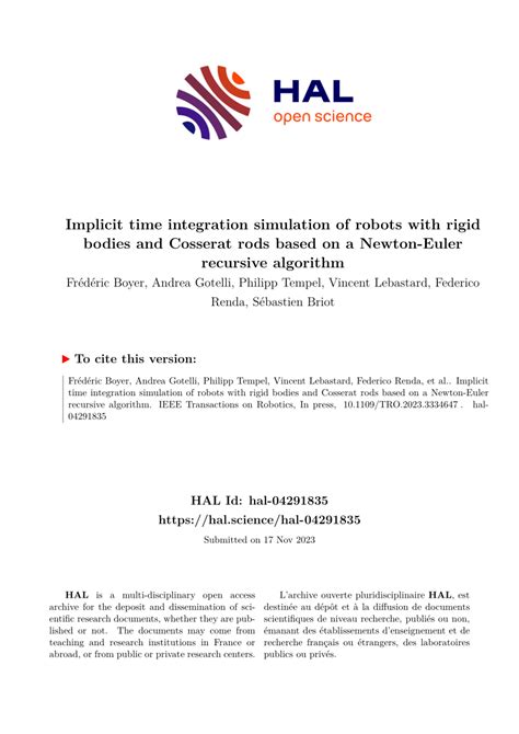pdf implicit time integration simulation of robots with rigid bodies and cosserat rods based