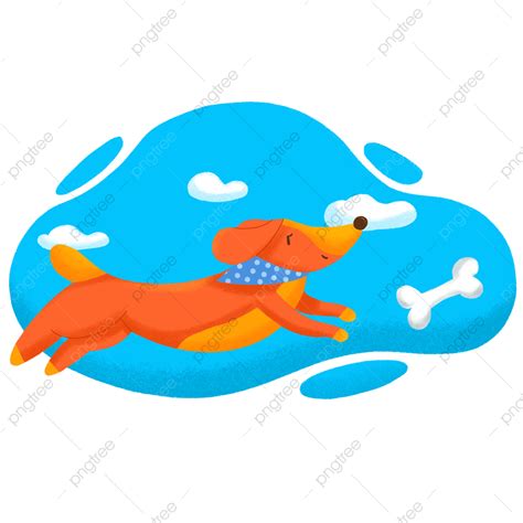 小狗卡通原創手繪插畫 卡通小狗 Dog 藍天素材圖案PSD和PNG圖片免費下載