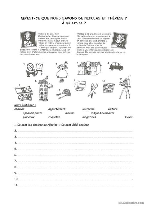 Adjectifs possessifs pratique de la Français FLE fiches pedagogiques