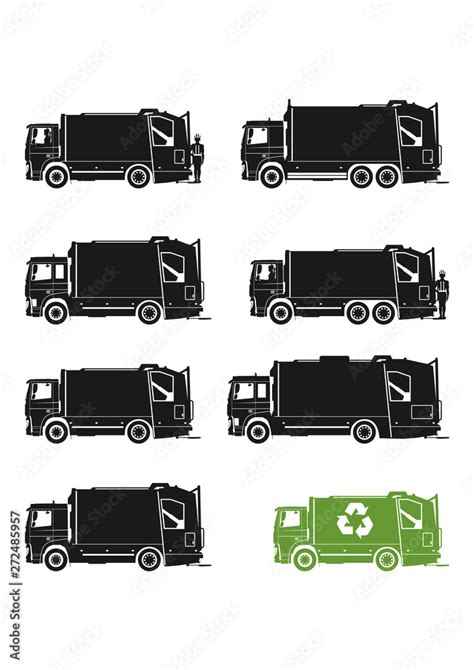 Garbage Truck Icons Set Of Garbage Truck Silhouettes Side View Flat