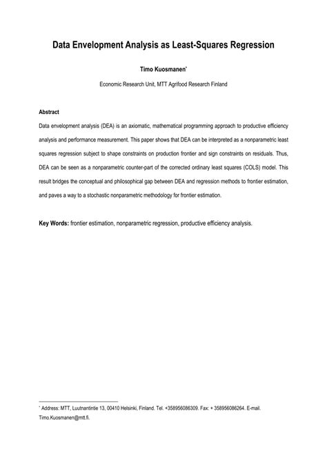pdf data envelopment analysis as least squares regression