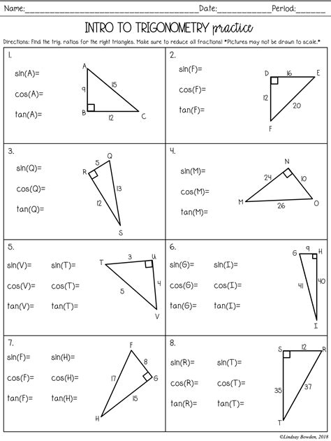 Solving Right Triangles Trigonometry Worksheet
