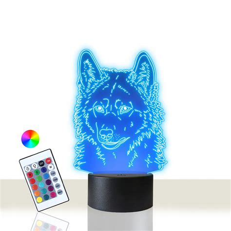 Lampka Nocna Stołowa 3D LED Wilk Lineart Wilczur Piesek Husky na
