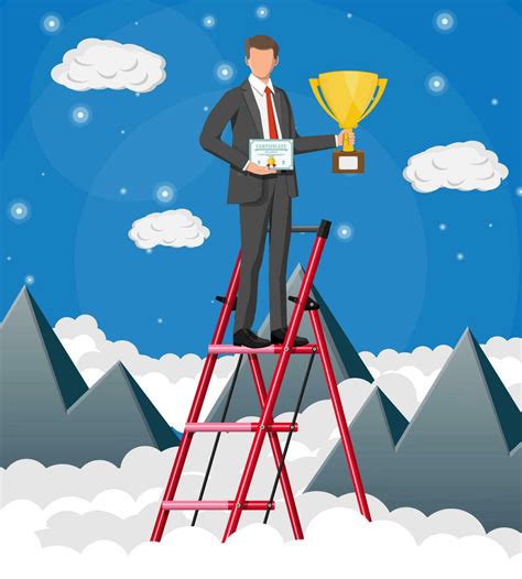 Businessman Holding Trophy Showing Award Certificate Celebrates His