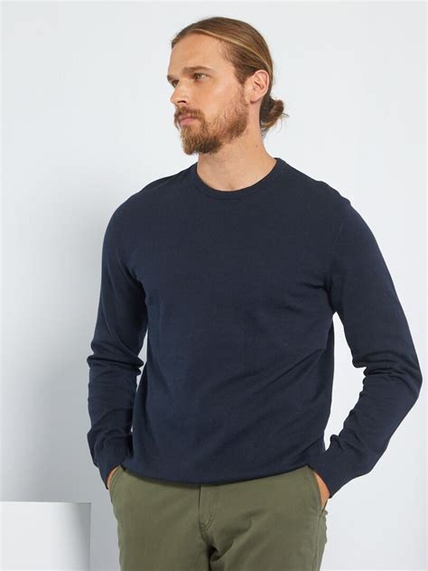 Pull uni à col rond bleu marine Kiabi 12 00