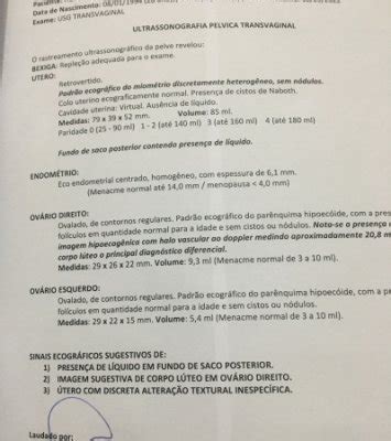 Presença de líquido no fundo saco posterior Janeiro de 2020 BabyCenter