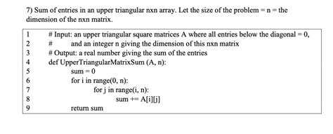 sum of entries in an upper triangular nxn array let