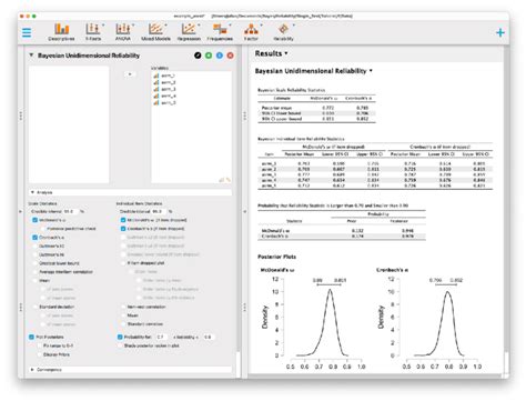 screenshot of the bayesian reliability module in jasp as applied to the download scientific