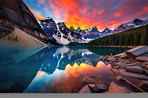 Premium Photo Moraine Lake At Sunset Banff National Park Alberta