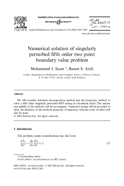 pdf numerical solution of singularly perturbed fifth order two point boundary value problem