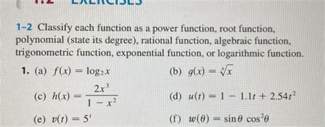 Solved 1 2 Classify Each Function As A Power Function Root Chegg